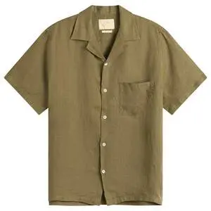 Portuguese Flannel Linen Camp Vacation Shirt - Olive