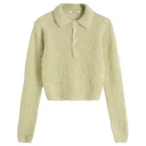 Auralee Mohair Knit Polo - Light Khaki