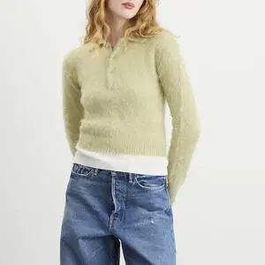 Auralee Mohair Knit Polo - Light Khaki