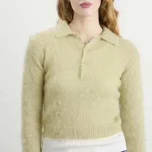 Auralee Mohair Knit Polo - Light Khaki