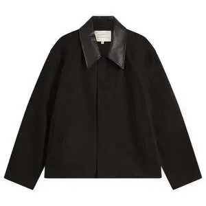 Studio Nicholson Dover Leather Collar Canvas Barn Jacket - Black
