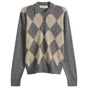 RÓHE Róhe Argyle Mouliné Wool Polo Grey/oat Check