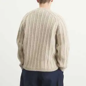 Studio Nicholson V-neck Wool Cable Knit Jumper - Oatmeal