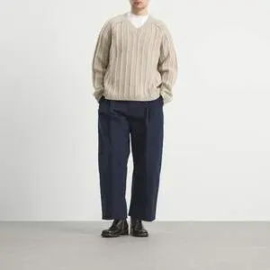 Studio Nicholson V-neck Wool Cable Knit Jumper - Oatmeal