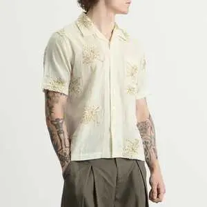 Universal Works Hand Embroidered Stripe Road Shirt - Ecru