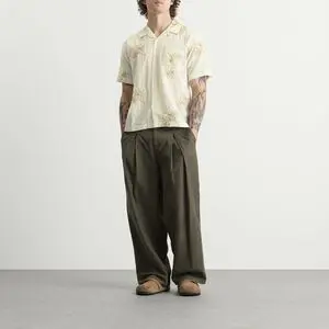 Universal Works Hand Embroidered Stripe Road Shirt - Ecru