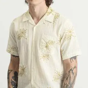 Universal Works Hand Embroidered Stripe Road Shirt - Ecru