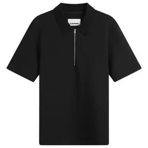 JIL SANDER Zip Short Sleeve Polo - Black