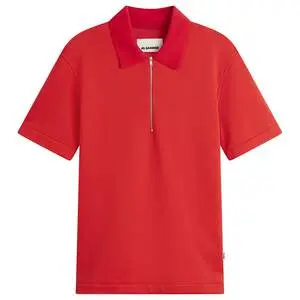 JIL SANDER Zip Short Sleeve Polo - Flame