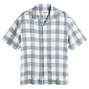 JIL SANDER Boxy Fit Short Sleeve Shirt Check Shirt - Blue Hydrangea