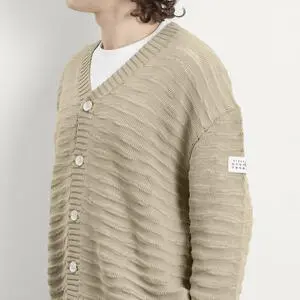 MAISON MARGIELA Cotton Ribbed Open Weave Cardigan - Dune