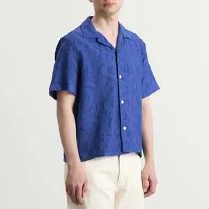 WAX LONDON Curzon Jacquard Vacation Shirt - Blue