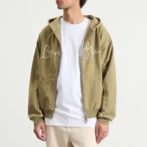 BRAM'S FRUIT Garden Hose Chain Stitch Zip Hoodie - Solid Olive Green
