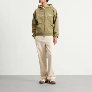 BRAM'S FRUIT Garden Hose Chain Stitch Zip Hoodie - Solid Olive Green