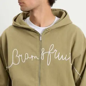 BRAM'S FRUIT Garden Hose Chain Stitch Zip Hoodie - Solid Olive Green