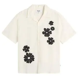 WAX LONDON Didcot Applique Flowers Vacation Shirt - Ecru/black