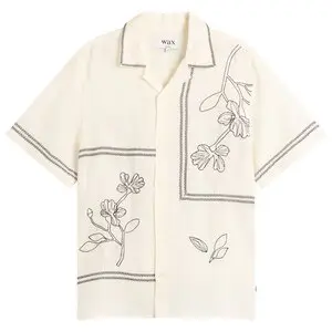 WAX LONDON Didcot Grid Flowers Vacation Shirt - Ecru/navy