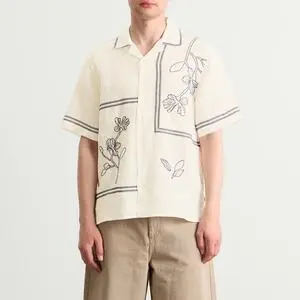 WAX LONDON Didcot Grid Flowers Vacation Shirt - Ecru/navy