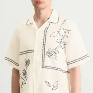 WAX LONDON Didcot Grid Flowers Vacation Shirt - Ecru/navy