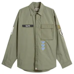 A BATHING APE Logo Military Shirt - Olive Drab