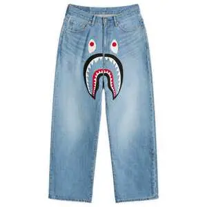 A BATHING APE Shark Embroidered Loose Fit 13oz Jeans - Indigo