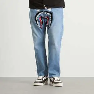 A BATHING APE Shark Embroidered Loose Fit 13oz Jeans - Indigo