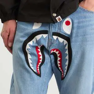 A BATHING APE Shark Embroidered Loose Fit 13oz Jeans - Indigo