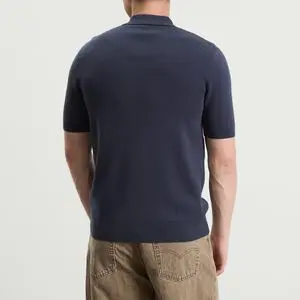 Fred Perry Textured Stripe Knitted Zip Polo Shirt - Dark Airforce