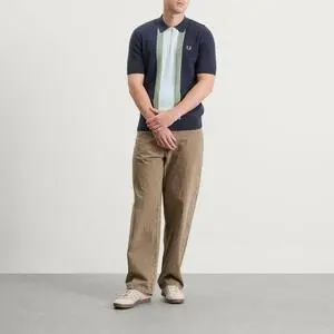 Fred Perry Textured Stripe Knitted Zip Polo Shirt - Dark Airforce