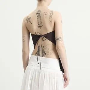 ST. AGNI Strapless Rouleau Tie Top