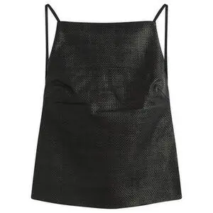 ST. AGNI Woven Leather Square Neck Top - Black