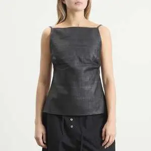 ST. AGNI Woven Leather Square Neck Top