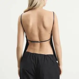 ST. AGNI Woven Leather Square Neck Top