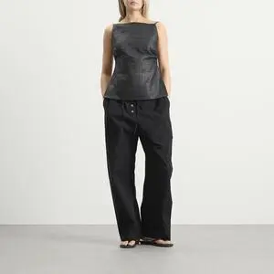 ST. AGNI Woven Leather Square Neck Top