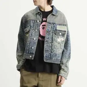 A BATHING APE Cloud Camo Upcycled Denim Trucker Jacket