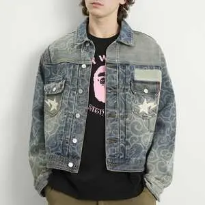 A BATHING APE Cloud Camo Upcycled Denim Trucker Jacket