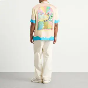 Casablanca Cuban Collar Short Sleeve Patterned Silk Shirt