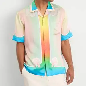 Casablanca Cuban Collar Short Sleeve Patterned Silk Shirt