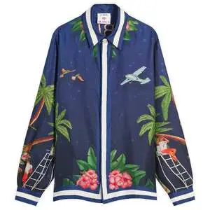 Casablanca Classic Long Sleeve Patterned Silk Shirt - Navy