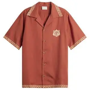 Drole De Monsieur Embroidered Bowling Shirt - Brick