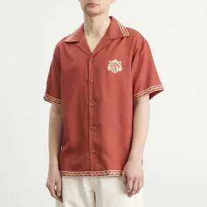 Drole De Monsieur Embroidered Bowling Shirt - Brick