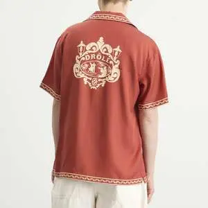 Drole De Monsieur Embroidered Bowling Shirt - Brick