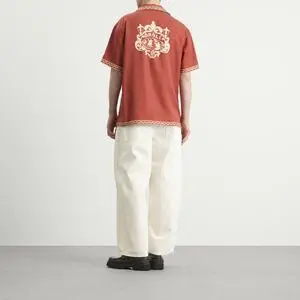 Drole De Monsieur Embroidered Bowling Shirt - Brick