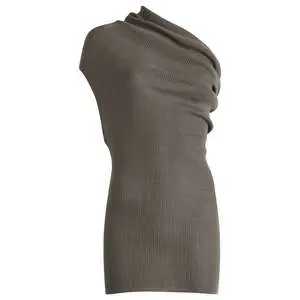 Rick Owens Athena One Shoulder Ribbed Top - Dust