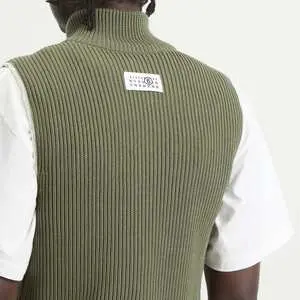MAISON MARGIELA Knitted Ribbed Zip Vest - Kaki