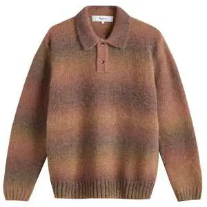 PALMES Alpaca Long Sleeve Knit Polo - Brown