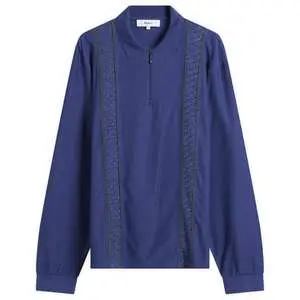 PALMES Lace Long Sleeve Zip Polo - Blue