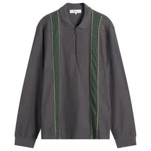 PALMES Lace Long Sleeve Zip Polo - Charcoal