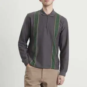 PALMES Lace Long Sleeve Zip Polo - Charcoal