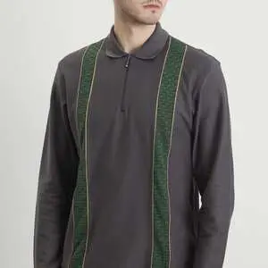 PALMES Lace Long Sleeve Zip Polo - Charcoal